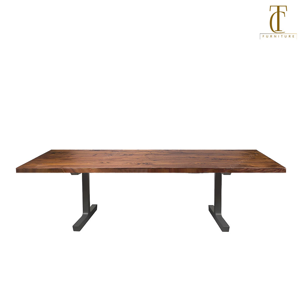 Clasp Walnut Solid Wood Dining Table Top With Metal Base – Timbercrafts ...