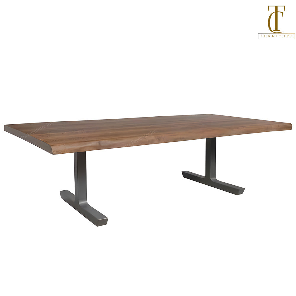 Clasp Solid Wood Dining Table Top With Metal Base – Timbercrafts Furniture