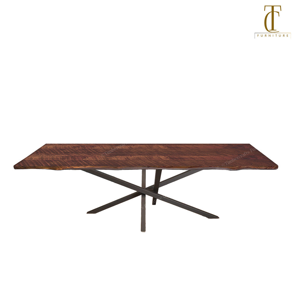 Spartan Solid Wood Dining Table Top With Metal Base – Timbercrafts ...